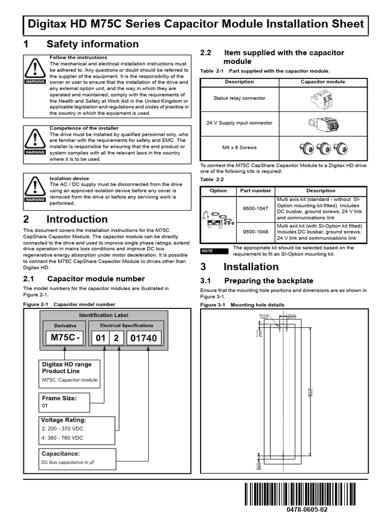 Digitax HD M75X Series Capacitor Module IS Issue 2 (0478-0605-02 ...
