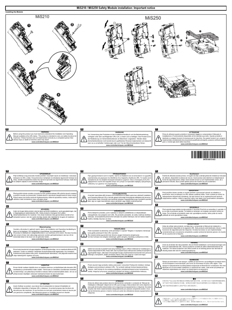 MiS210 and MiS250-Safety Module Installation Sheet - Multi - Iss3 - A3 (0478-0515-03) | PDF