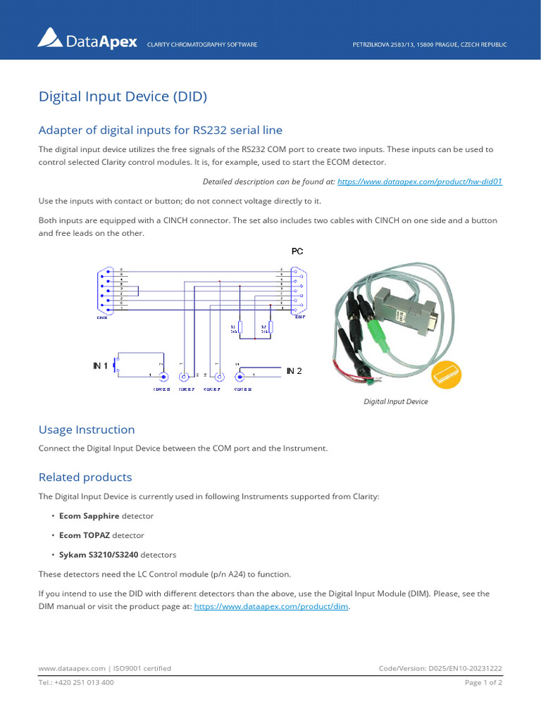 D025 Hardware Digital Input Device | PDF