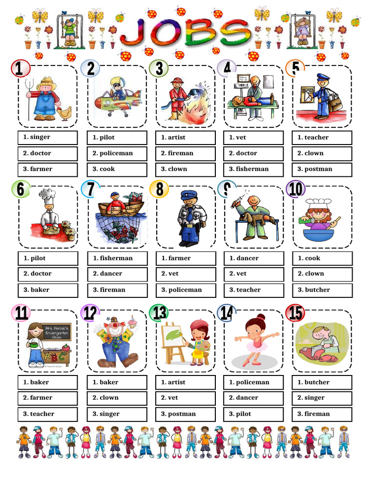 Jobs Multiple Choice Fun Activities Games - 1239 | PDF