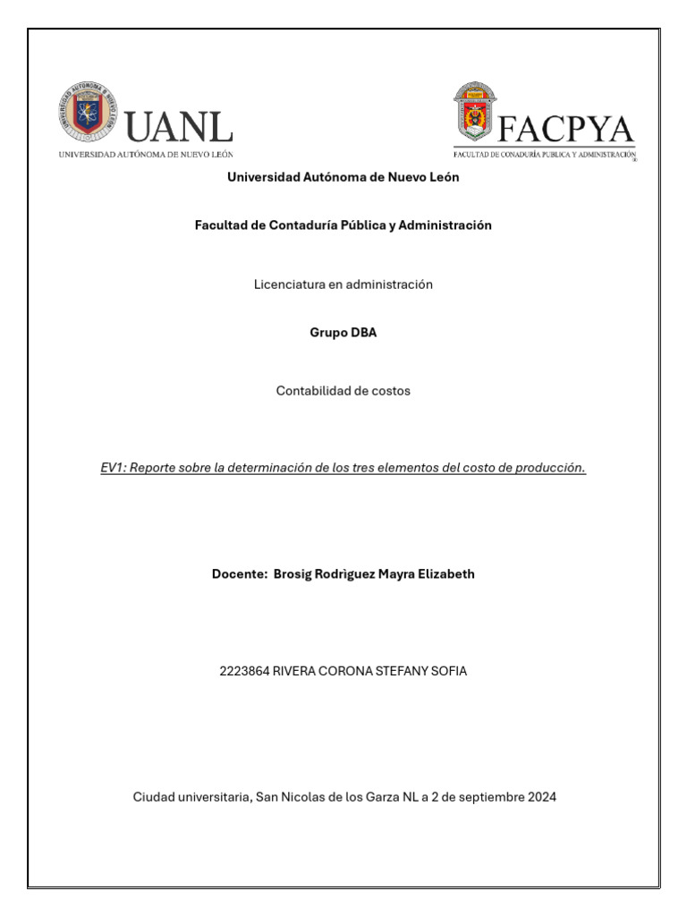 Ev1 Costos | PDF | Contabilidad | Costo