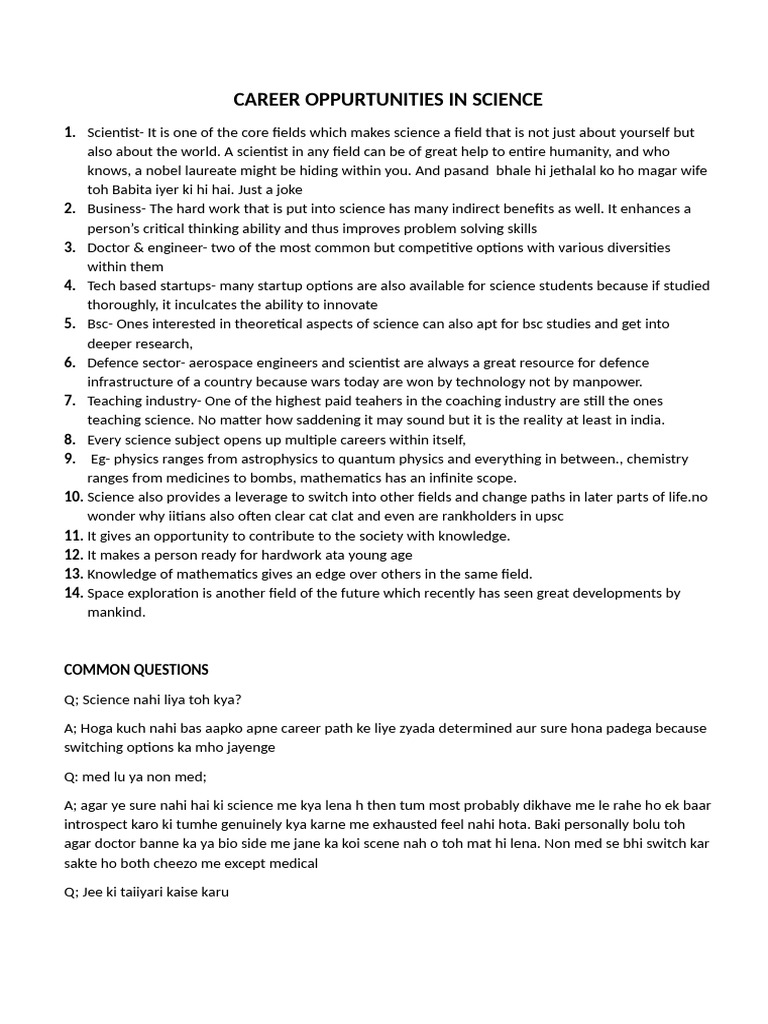 Career Oppurtunities in Science | PDF | Science | Observation