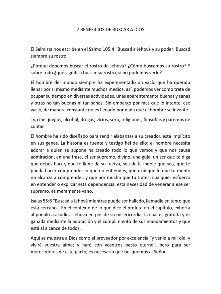 7 Beneficios de Buscar A Dios | PDF | Oración | Pecado
