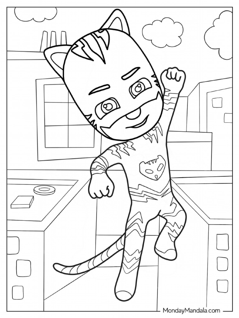 Catboy Fist Bump While Jumping Coloring Page | PDF