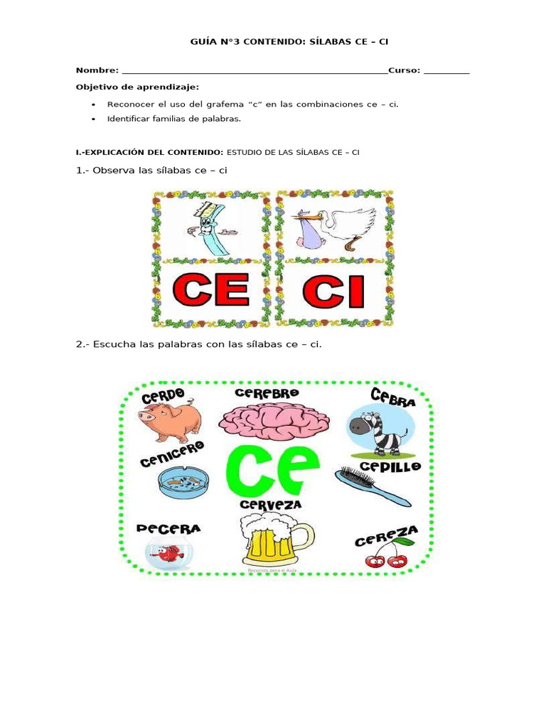 Sílaba CE y CI en Familias de Palabras | PDF