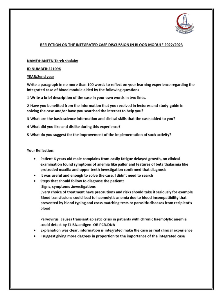 Integrated Case Blood Module 221096 | PDF