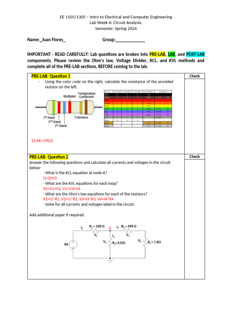 Lab 5 Worksheet F23 Circuit Analysis | PDF | Electrical Network ...