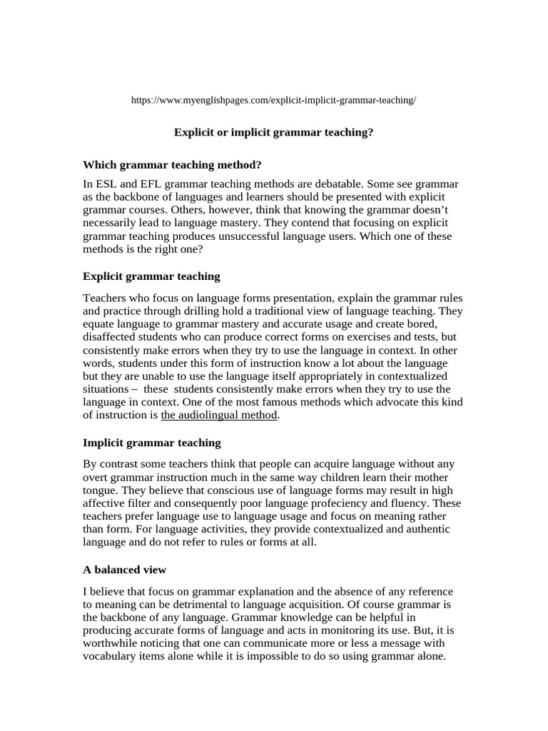 Explicit or Implicit Grammar Teaching | PDF | Teaching Method | Grammar