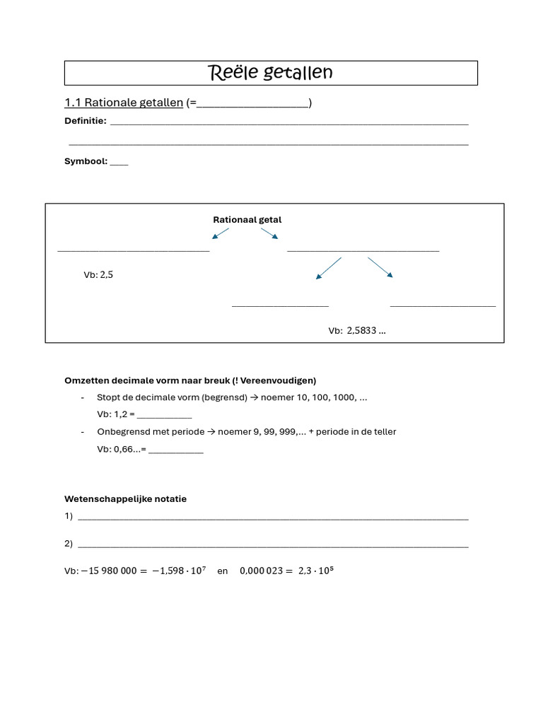 Hulpfiche H2 Reële Getallen | PDF