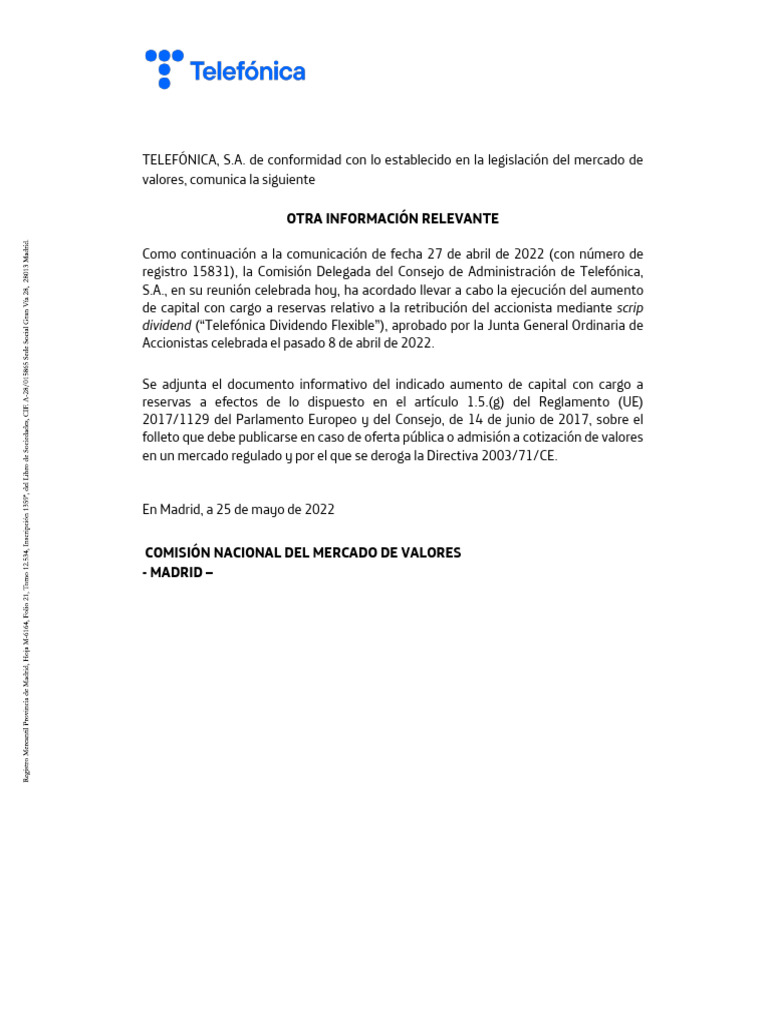 Otra Informacion Relevante 20220525 | PDF | Compartir (Finanzas) | Bolsa