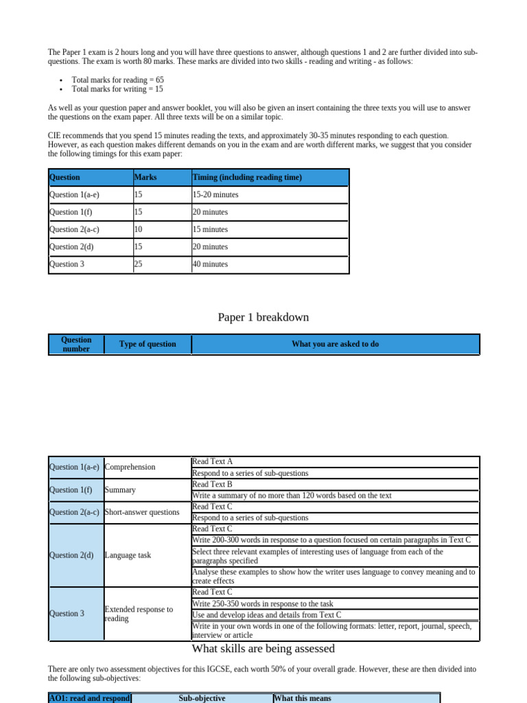 Paper 1 Notes | PDF | Reading Comprehension | Question