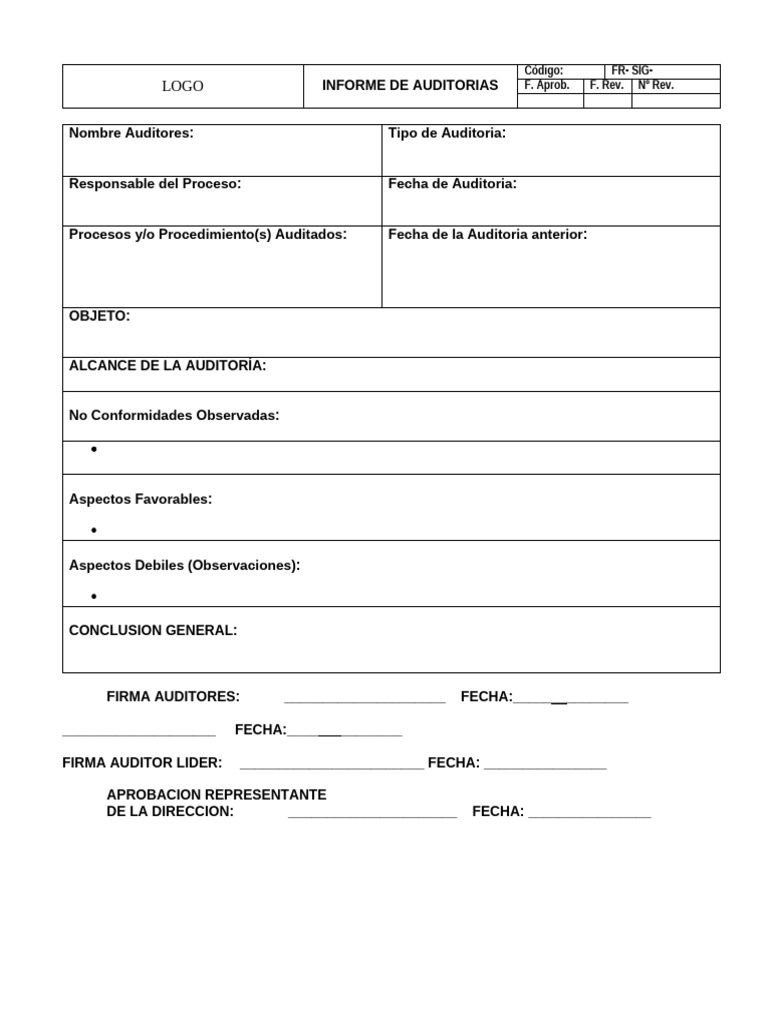 FR SIG Formato Informe de Auditoria | PDF | Negocios | Finanzas y dinero