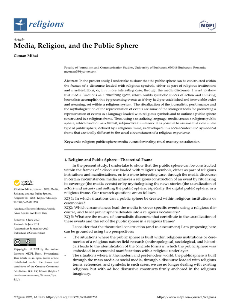 Media Religion and The Public Sphere | PDF | Public Sphere | Rituals