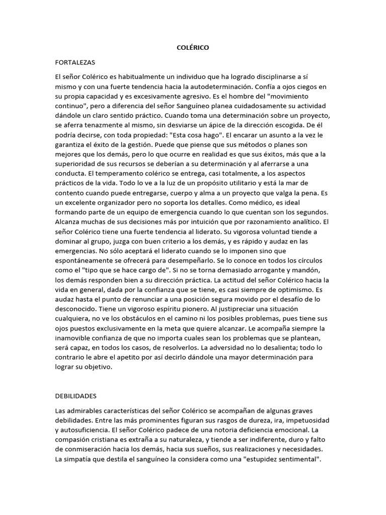 COLÉRICO | PDF | Conceptos psicologicos | Sicología