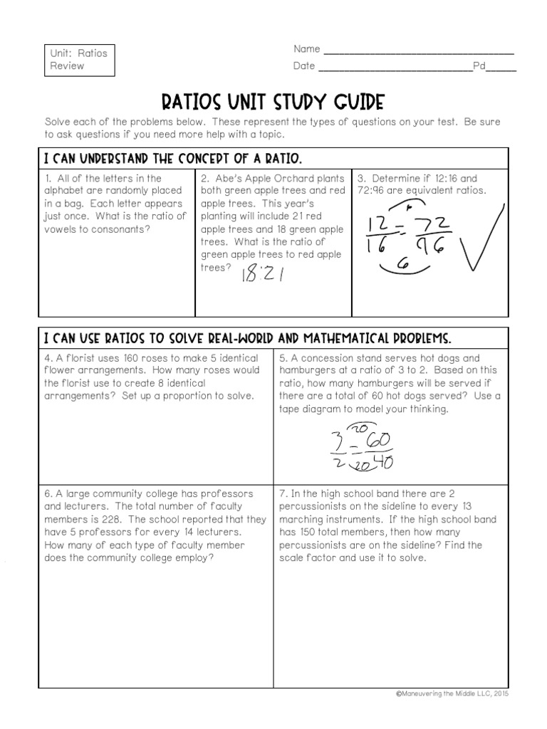 6th Grade Ratios Study Guide | PDF