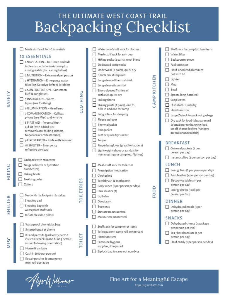 Ultimate WCT Backpacking Checklist | PDF