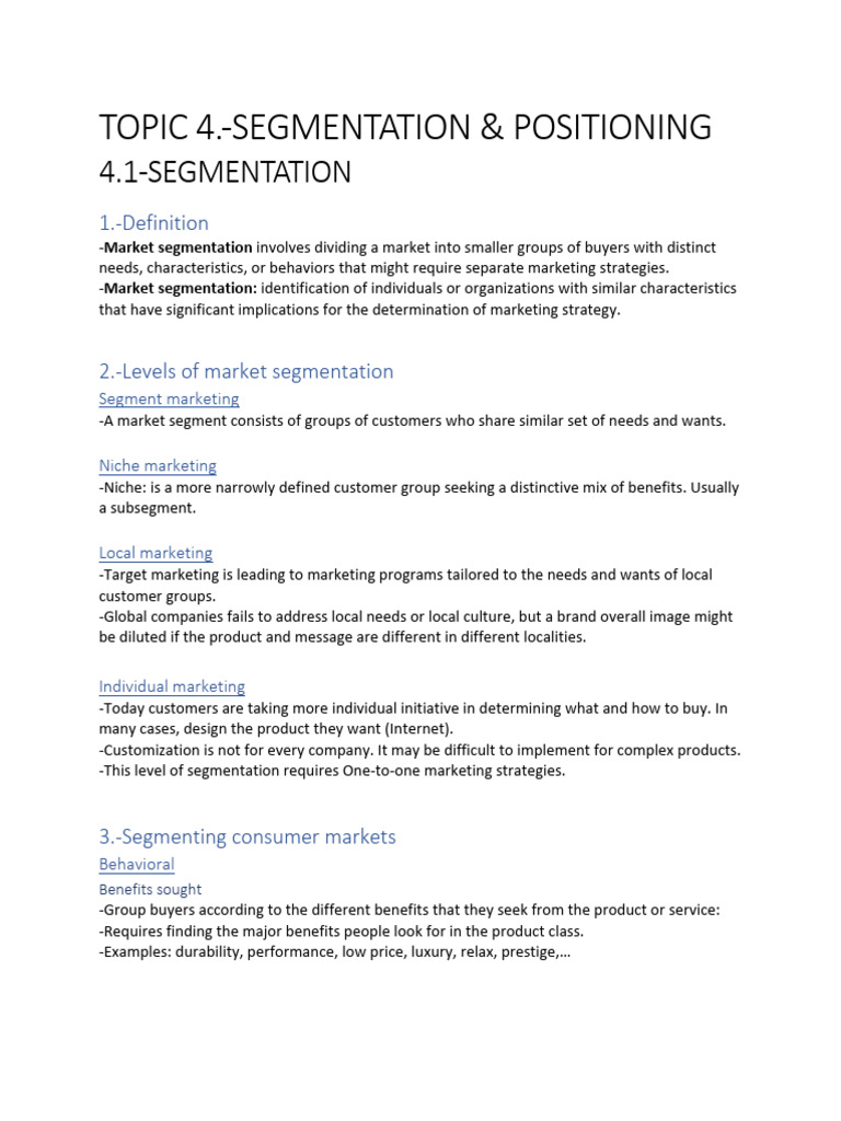 TOPIC 4 | PDF | Marketing | Market Segmentation