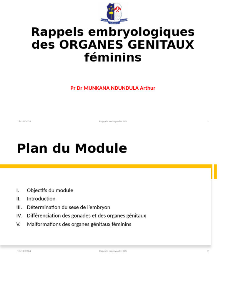 Rappels Embryologiques Des ORGANES GENITAUX Féminins | PDF | Système reproducteur | Sexe