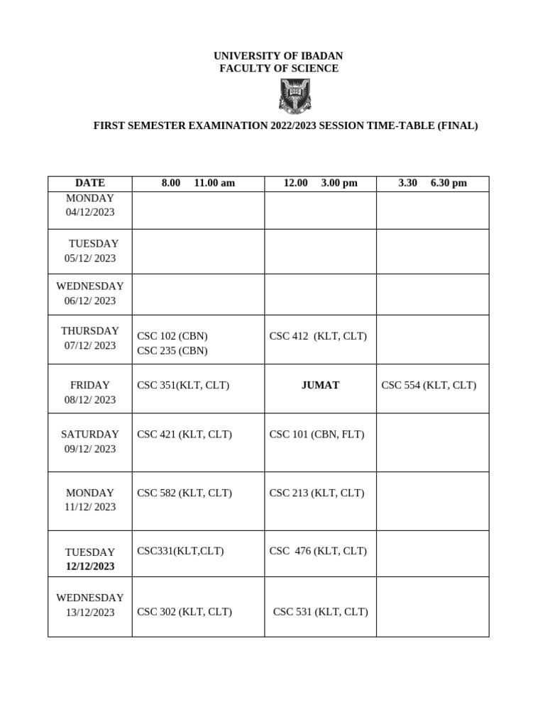 2022-2023 FIRST SEMESTER EXAMINATION TIMETABLE - 2023 - FINAL Computer ...
