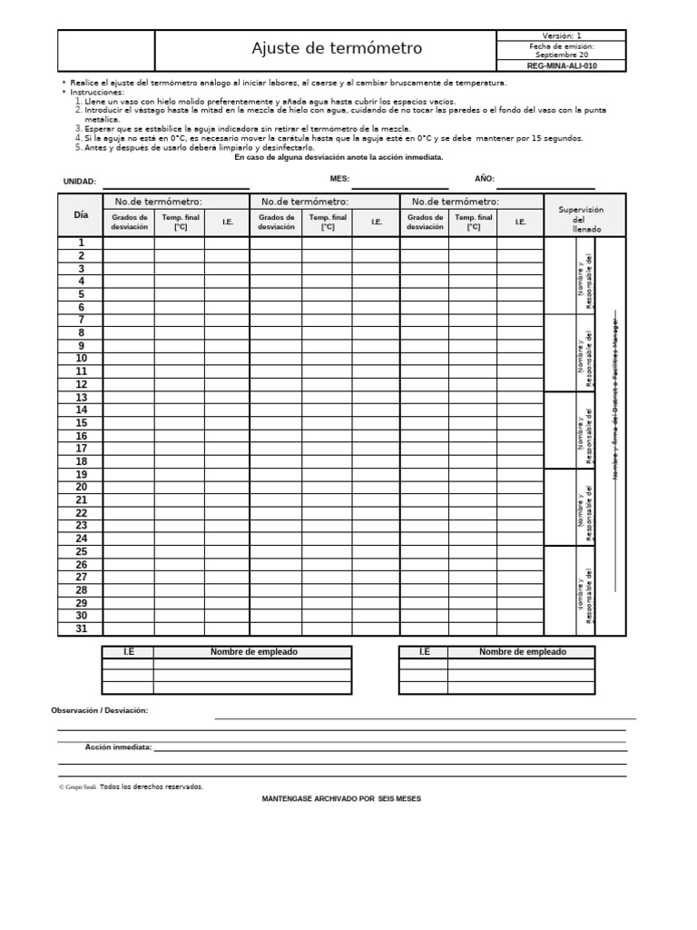 REG-MINA-ALI-010 Ajuste de Termómetro | PDF | Termómetro