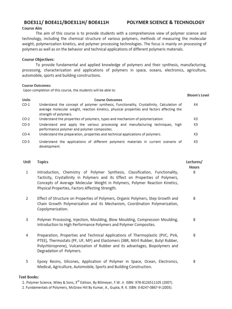 Polymer Science Syllabus | PDF