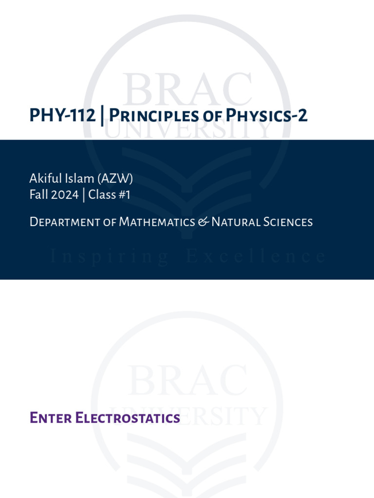 AZW PHY 112 Fall 24 Class 1 | PDF | Electric Charge | Force