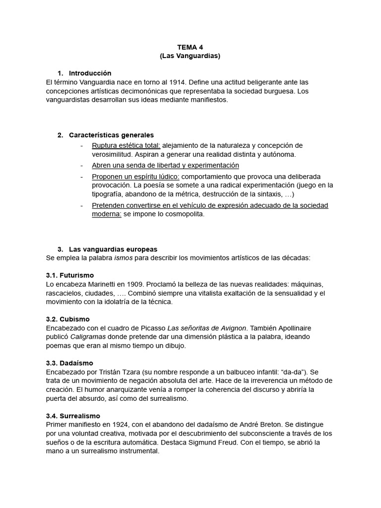 TEMA 4 - Las Vanguardias | PDF | Vanguardia | Surrealismo