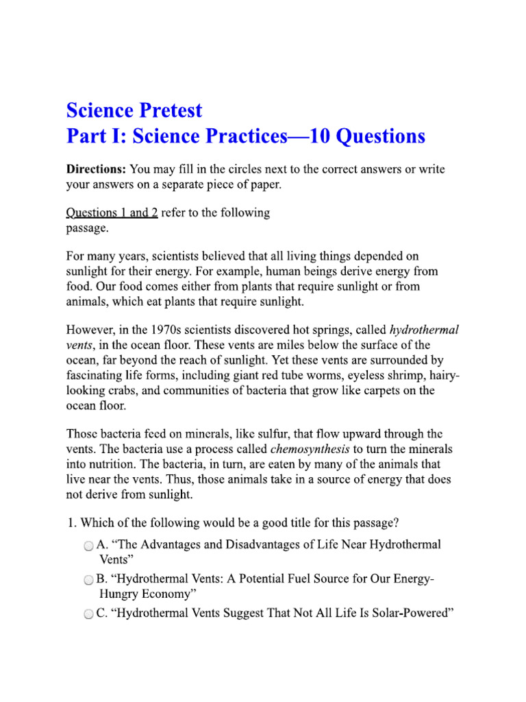 Kaplan GED Science (Pretest) | PDF