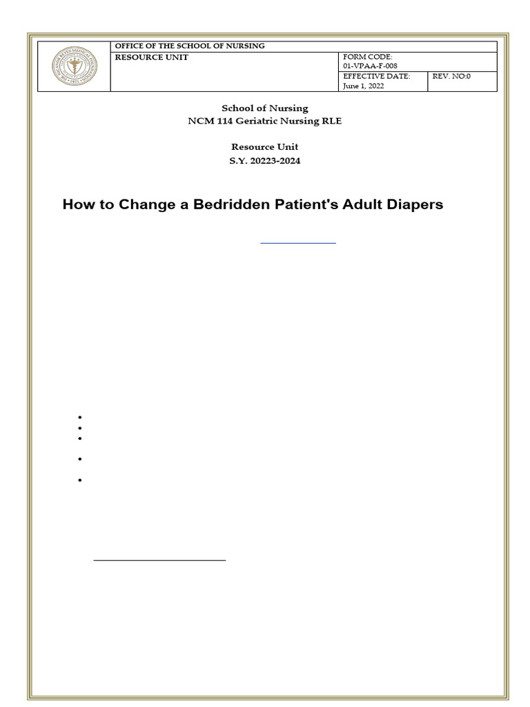 Changing Diapers for Bedridden Patients | PDF | Wellness