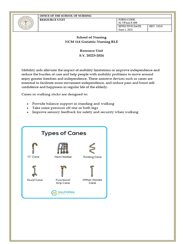 Geriatric Cane Use and Selection Guide | PDF | Chair