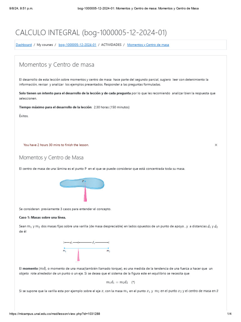 Momentos y Centro de Masa en Cálculo | PDF | Masa | Física