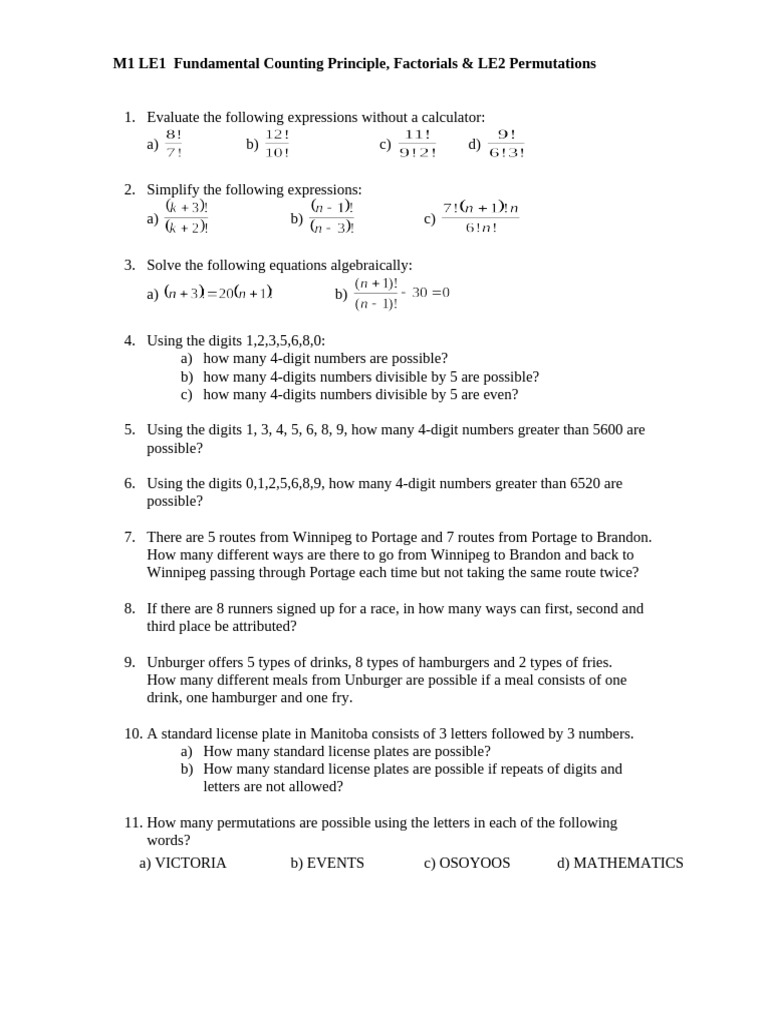 M1 Exercises | PDF | Mathematics | Algebra