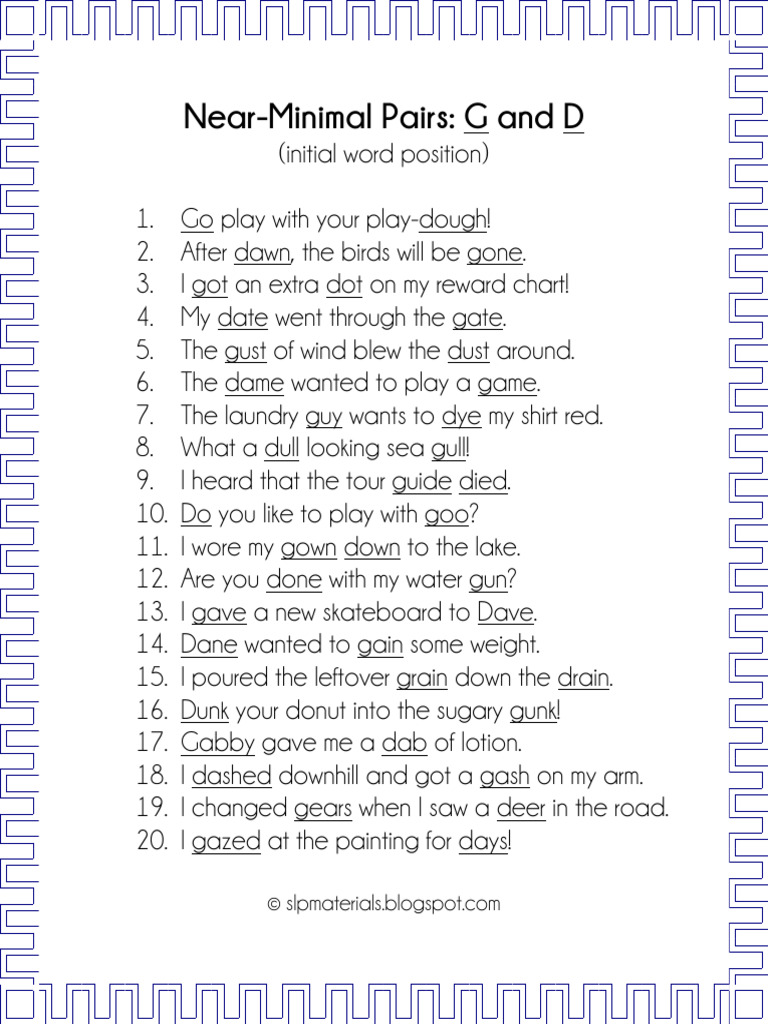 Minimal Pair Sentences - G and D | PDF | Poetry