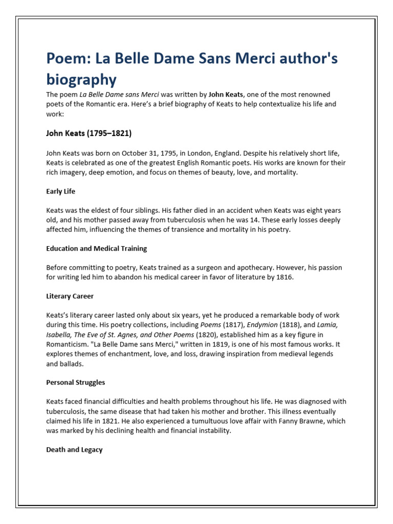 La Belle Dame Sans Merci | PDF | John Keats | Romanticism