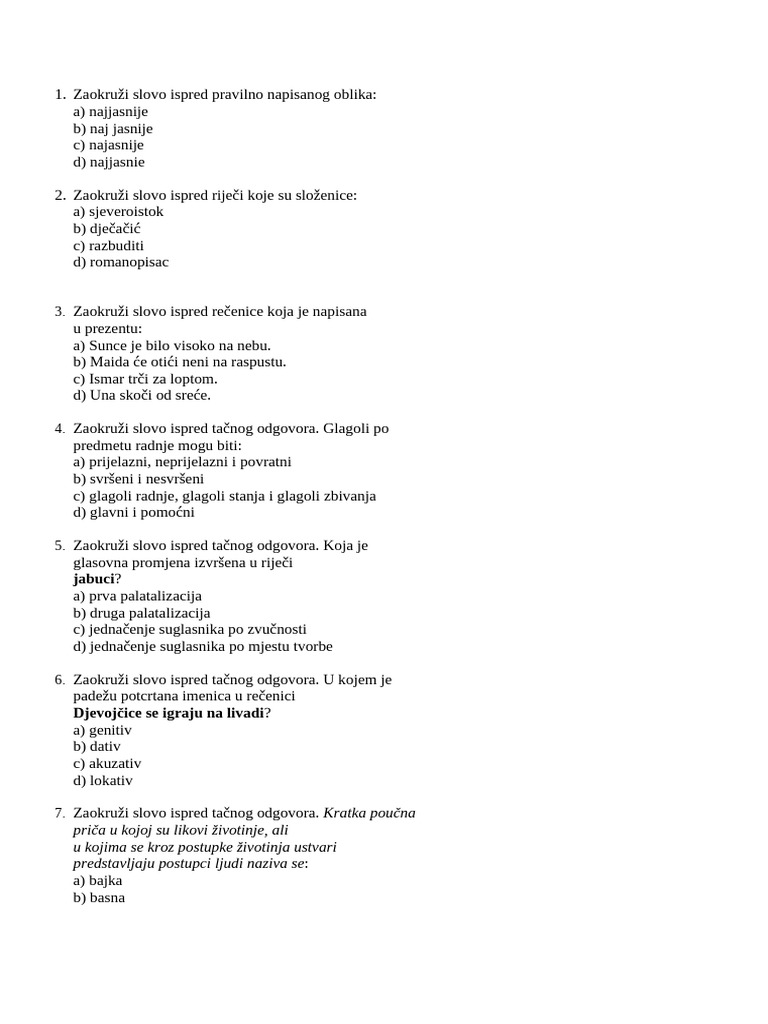 Pitanja Za Test Iz Bos. Jezika | PDF