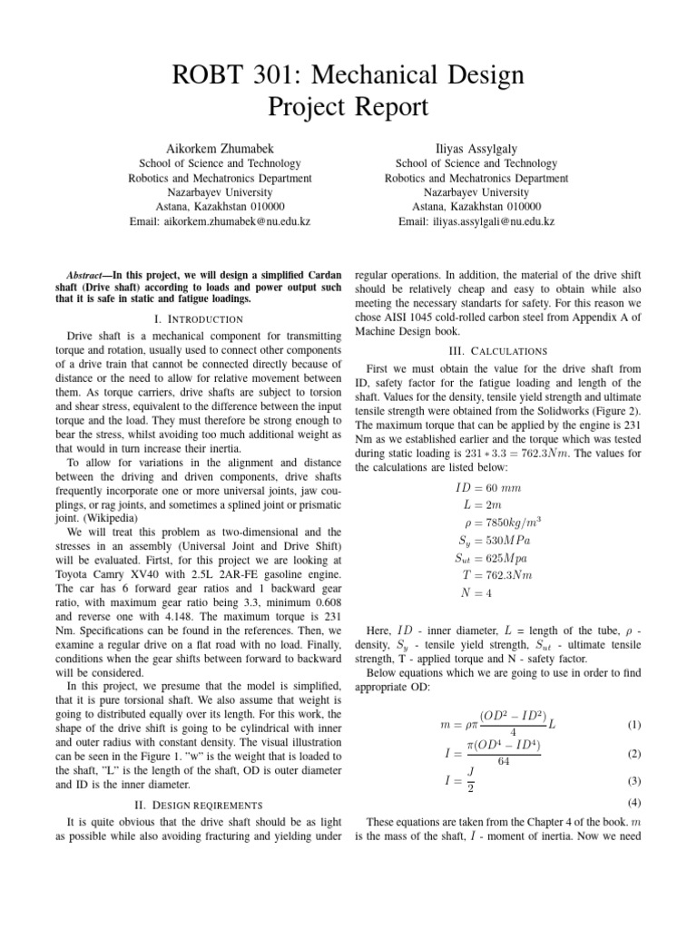 Mechanical Design of Drive Shaft | PDF | Strength Of Materials | Stress ...
