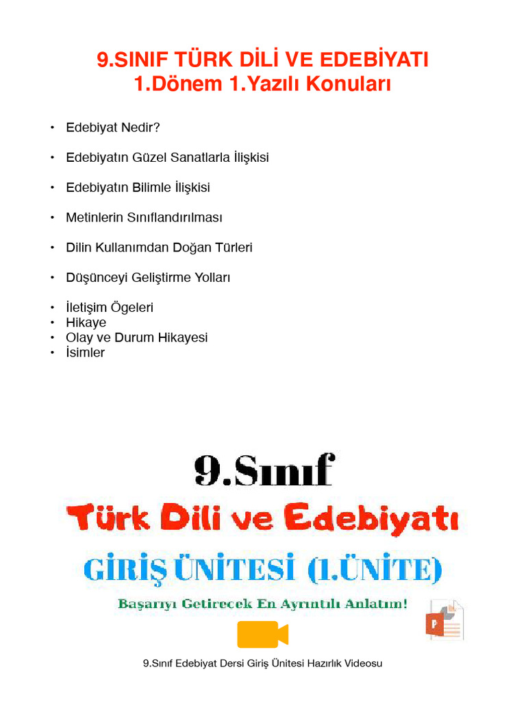 9.sinif Edebiyat 1.donem 1.yazili Sinavi Konulari | PDF