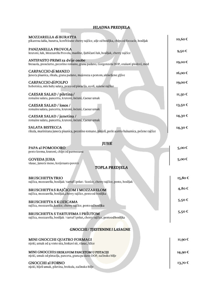 Paesano-Jelovnik 2024 | PDF