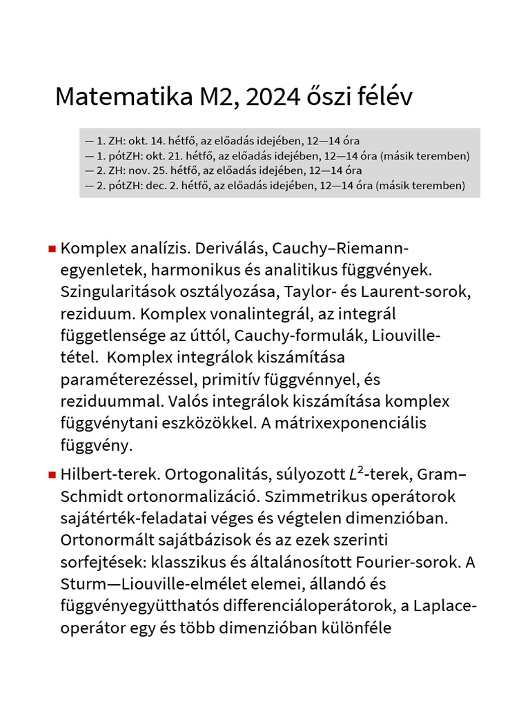 Matematika M2, 2024 Szi Félév | PDF