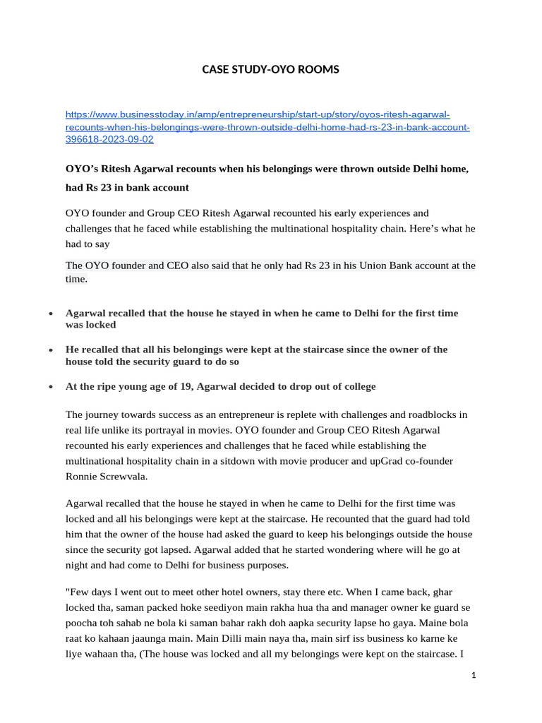 Case Study of Oyo Rooms | PDF | Business