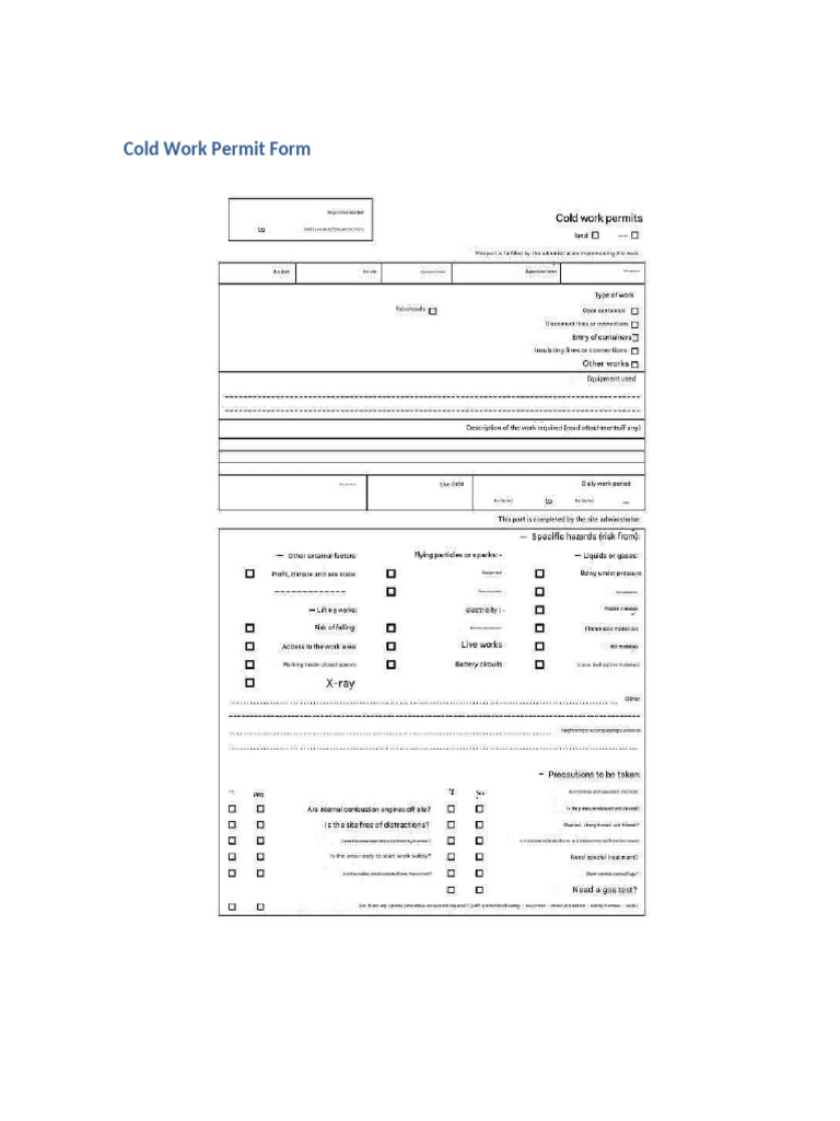 Cold Work Permit Form | PDF