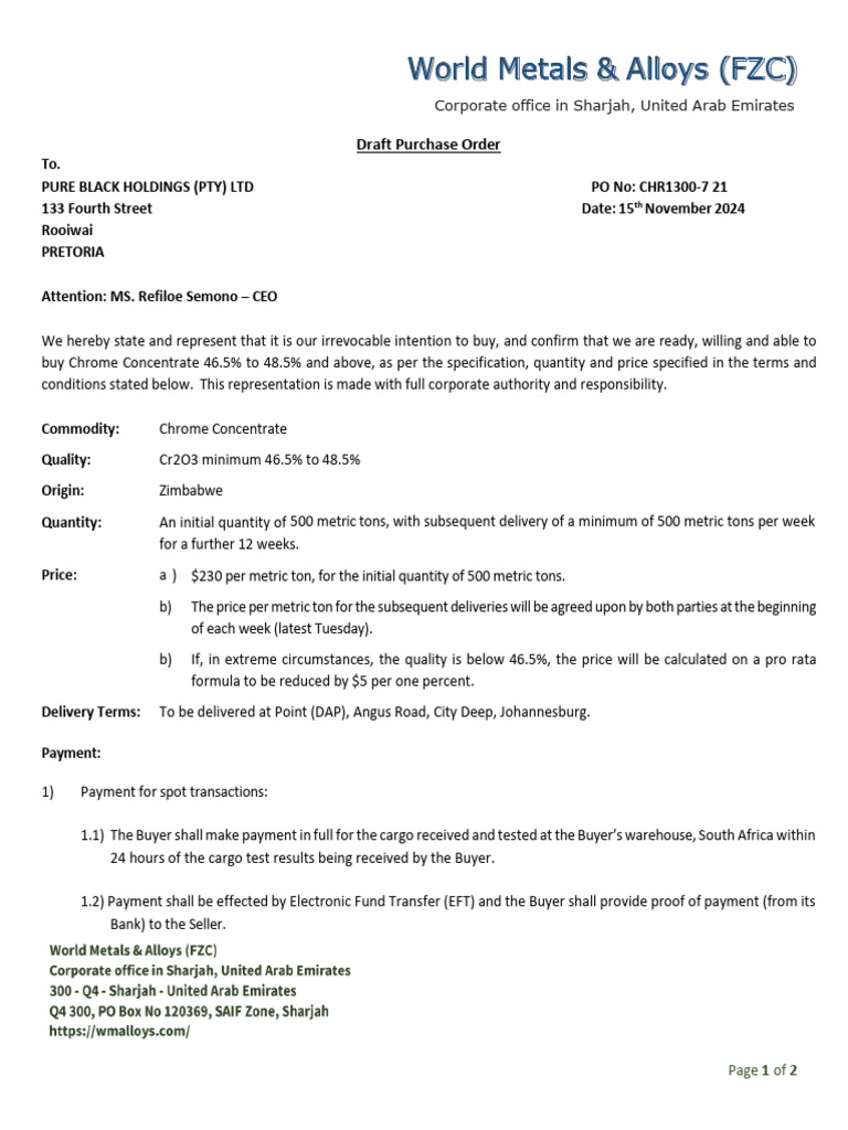 Chrome Draft Purchase Order - Pure Black Holdings | PDF | Invoice ...
