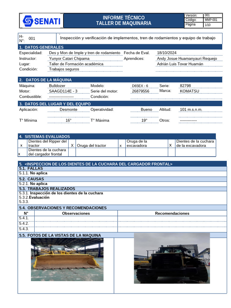 Formato de Informe Tecnico-Maquinaria Pesada-2 | PDF | Tornillo | Bienes manufacturados