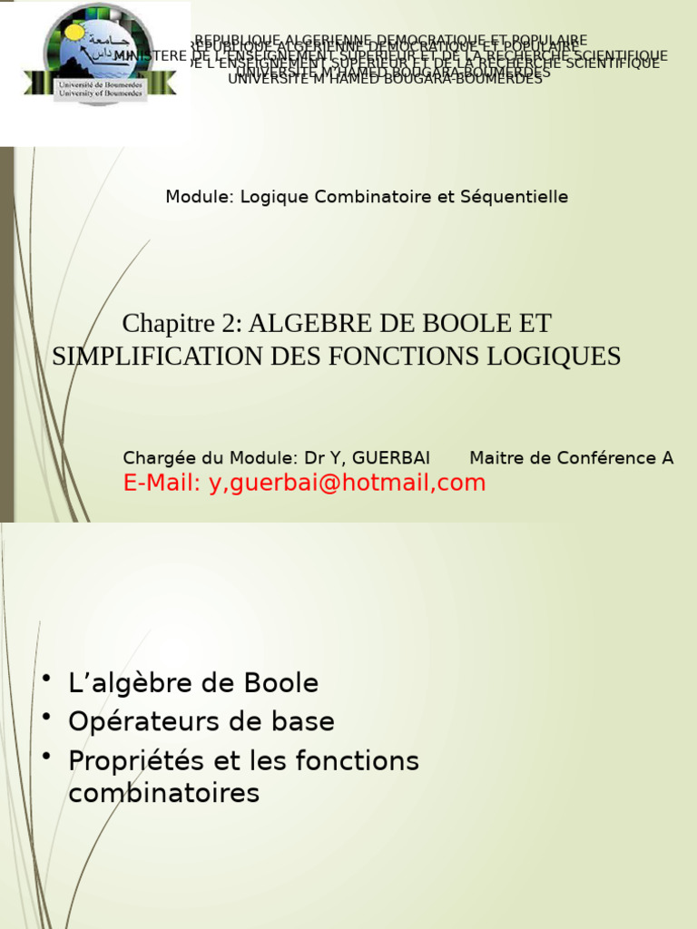 Chapitre 2 | PDF | Algèbre de Boole (logique) | Enseignement des ...
