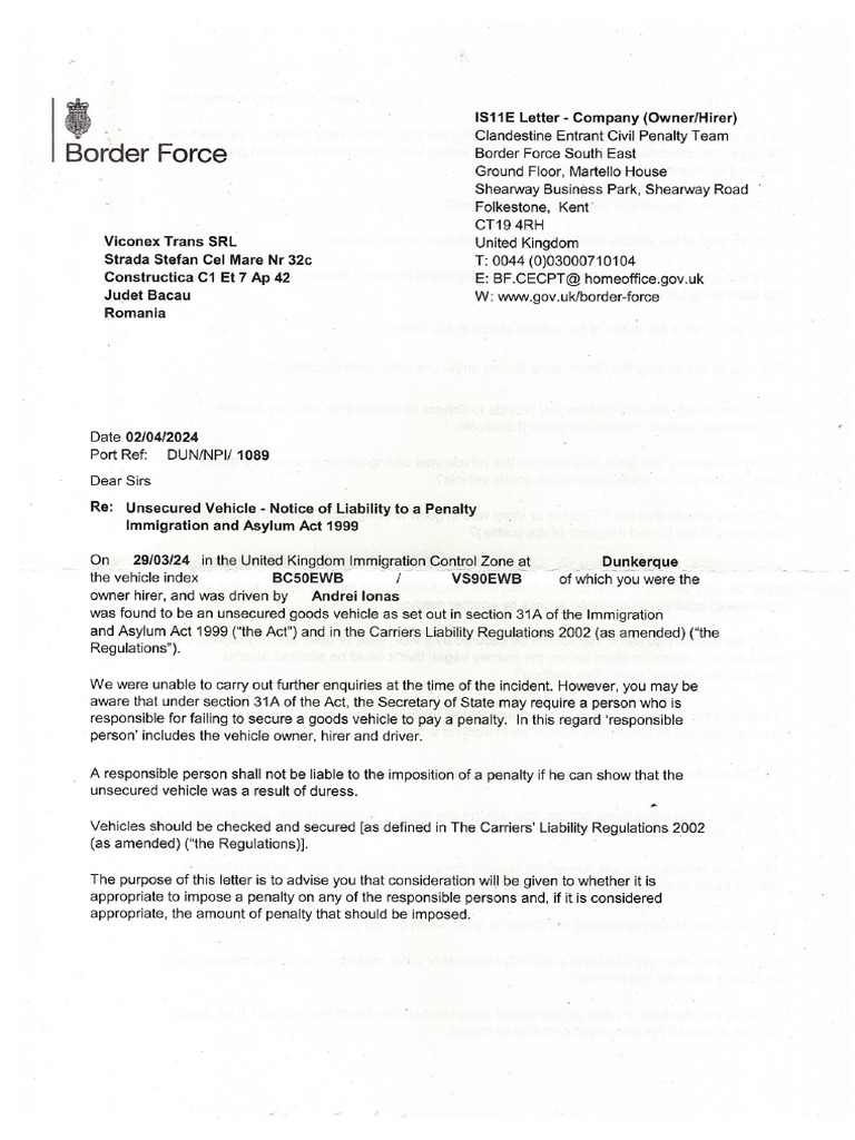 Border Force Letter | PDF