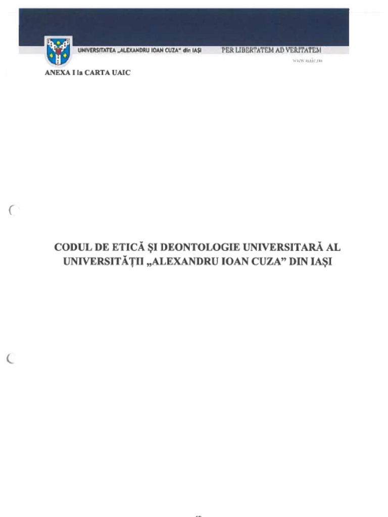Codul de Etica Si Deontologie Universitara Al UAIC 2024 | PDF