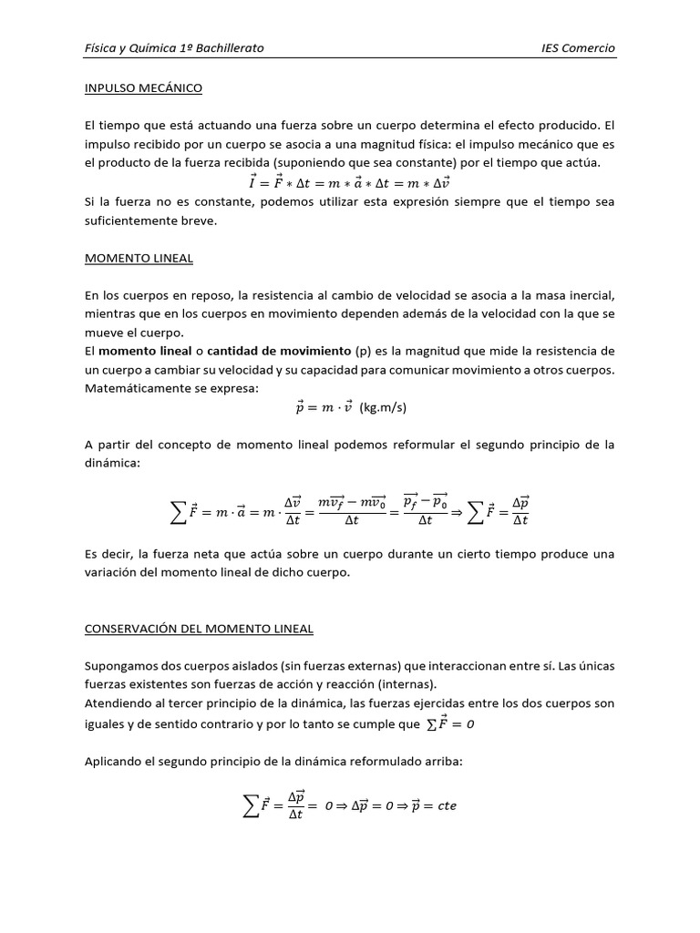 Momento Lineal-Conservación Del Momento Lineal | PDF | Impulso | Fuerza
