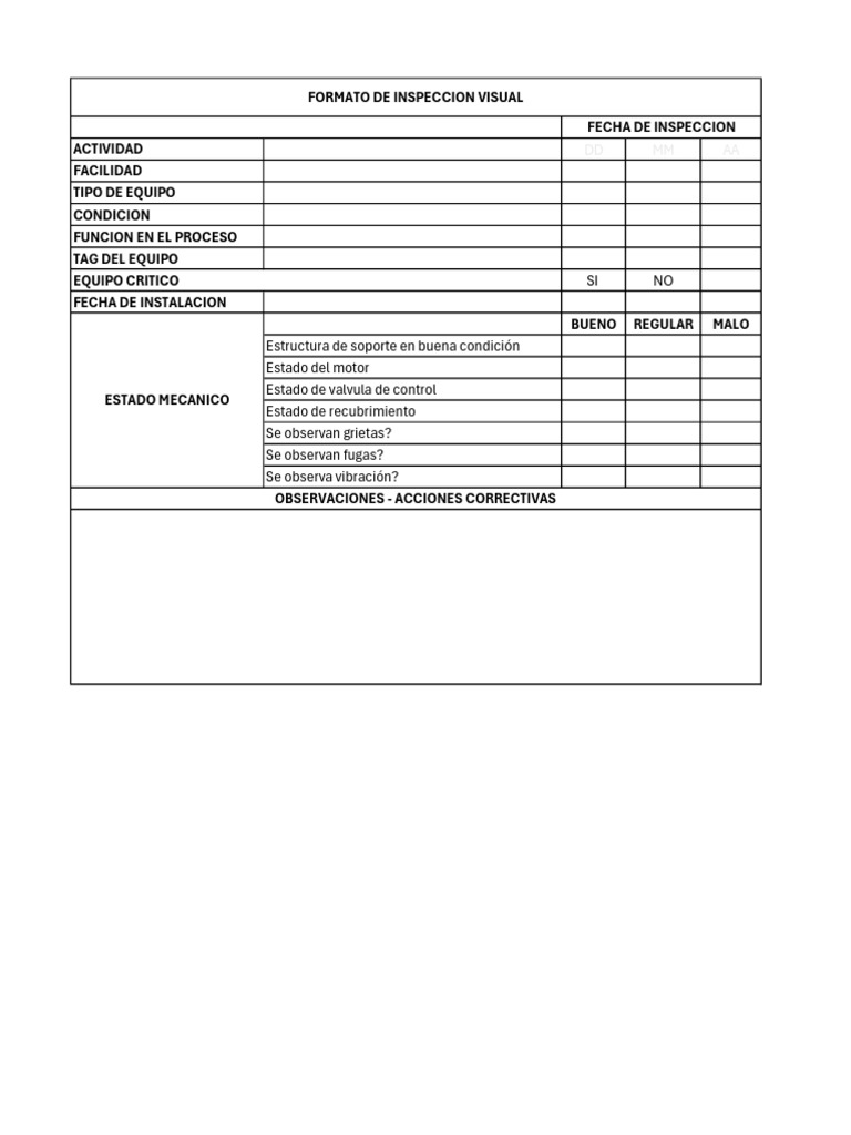 Formato Inspeccion Visual | PDF