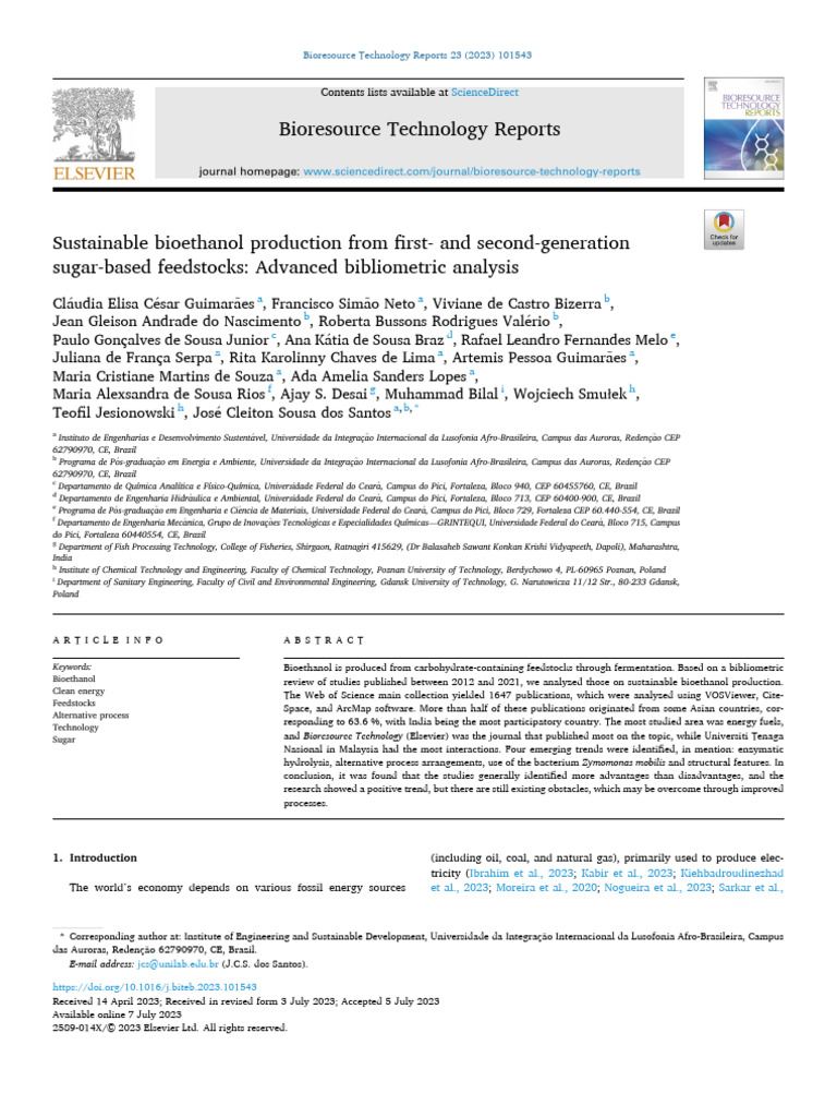 Bioresource Technology Reports: Journal Homepage | PDF | Biofuel | Bioenergy