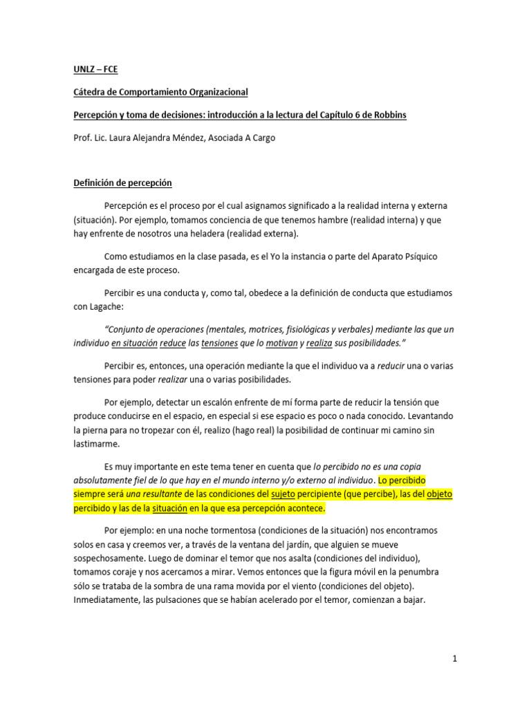 Percepción y Toma de Decisiones. Conceptos Centrales. 28.08 | PDF | Toma de decisiones | Percepción